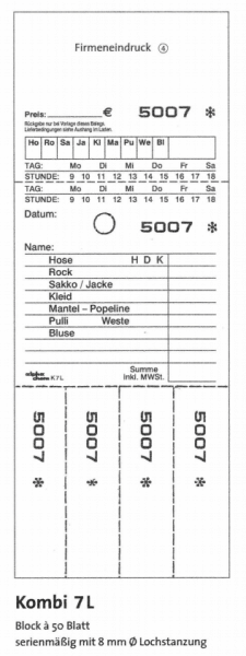 Kombikarten-Blocks "Kombi 7L" - 50 Blatt je Block | Rollenrampe