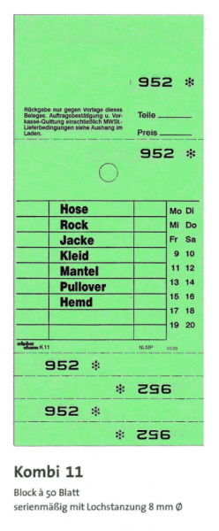 Kombikarten-Blocks 'Kombi 11': Annahmekarte und Hemdenauszeichnung