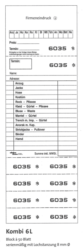 Kombikarten-Blocks "Kombi 6L" - 50 Blatt je Block | Rollenrampe